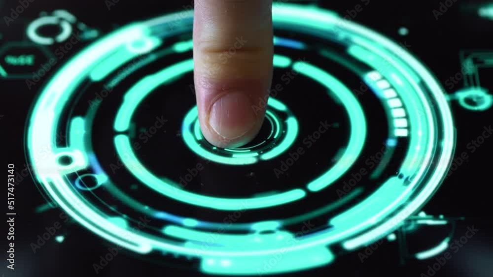Digitalization Concept: Human Finger Turns on Touch Screen Button and ...