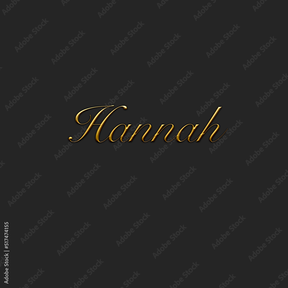 Hannah - Female name . Gold 3D icon on dark background. Decorative font ...