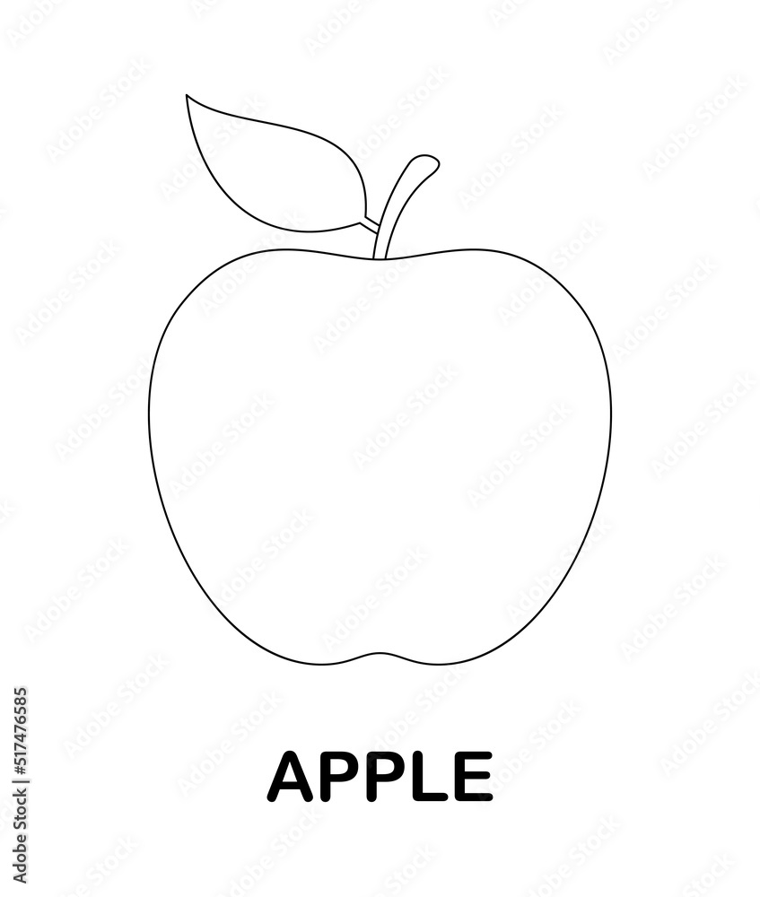 Coloring page with Apple for kids Stock Vector | Adobe Stock