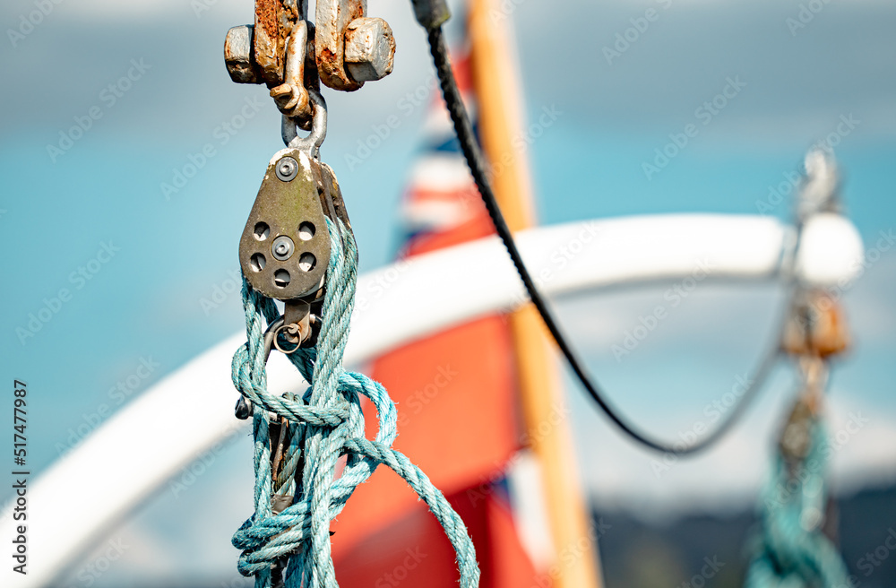 Rope and pulley rigging on a ship Stock Photo | Adobe Stock