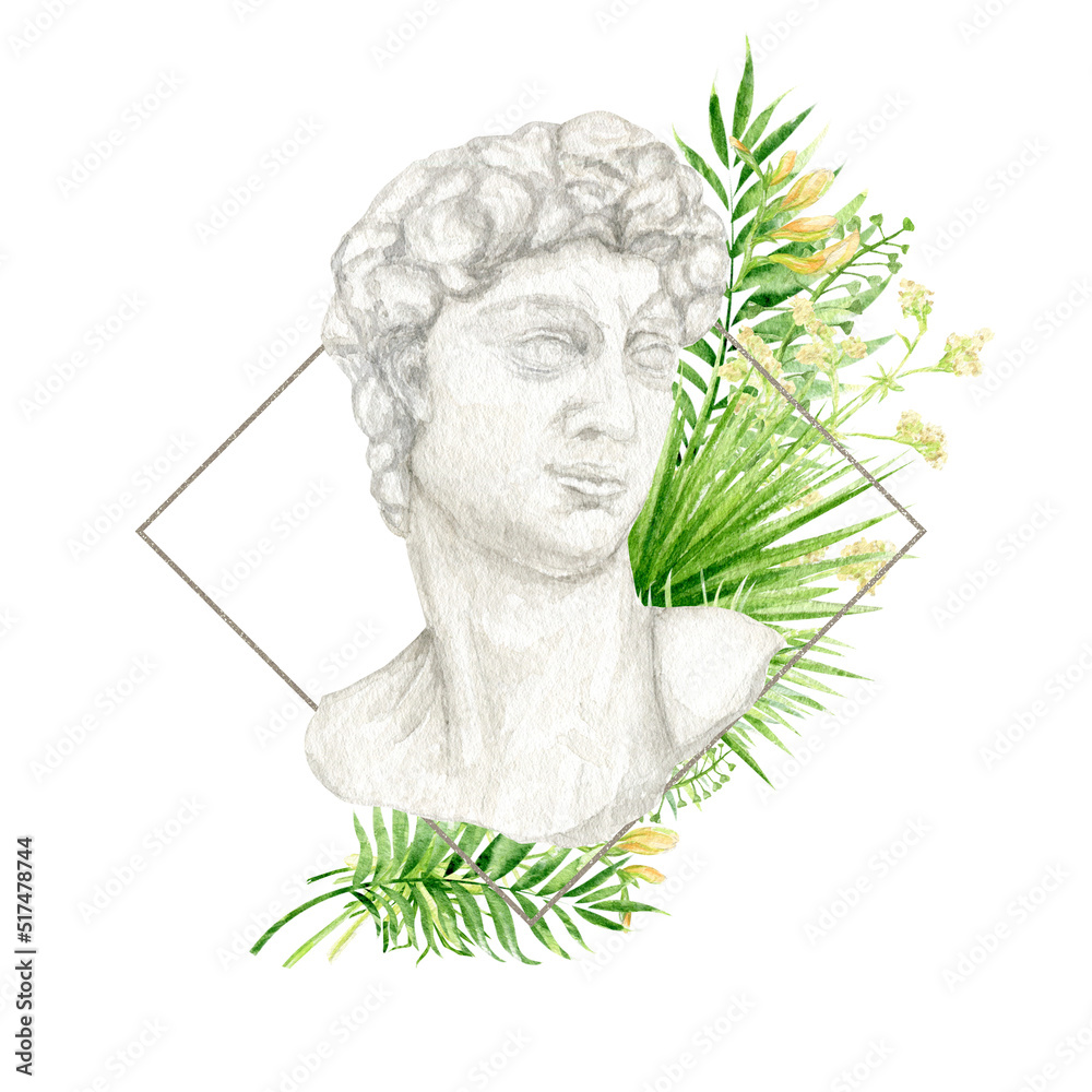 Ancient greek sculpture David goddess head with greenery bouquet ...