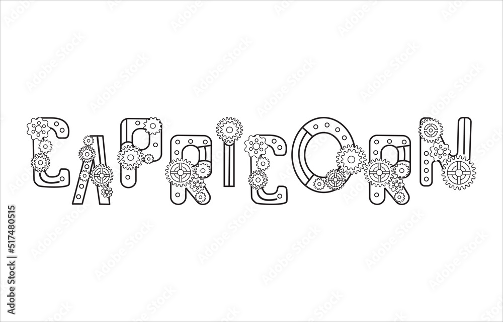 Zodiac sign capricorn written in decorative font in steampunk style ...