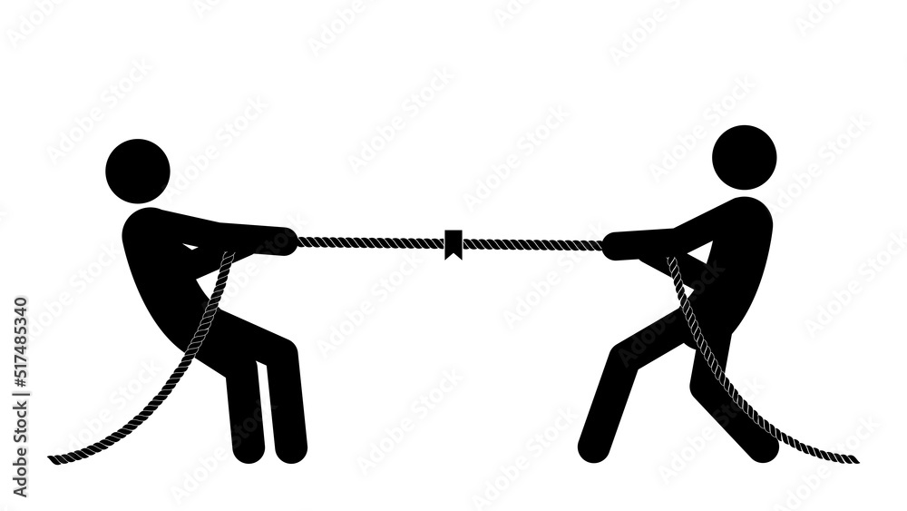 Poster Set of stick figures tug of war, flat vector illustration ...
