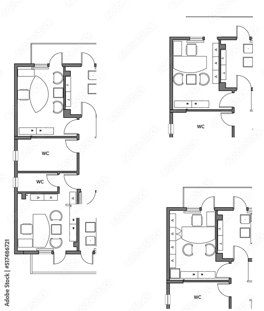 Partial 2d architectural drawings of an office plan. Alternative ...
