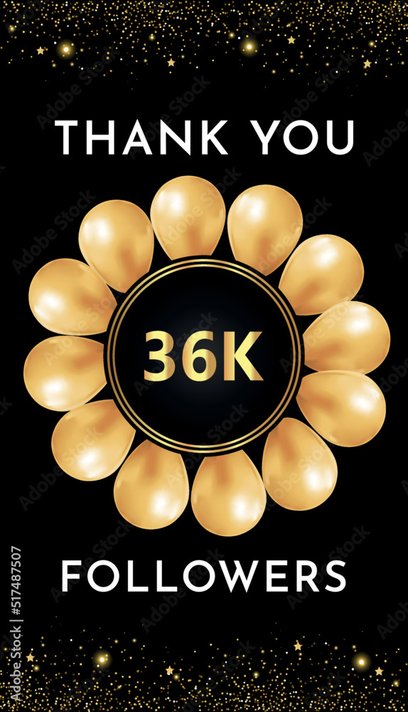 Thank you 36k or 36 thousand followers with gold balloon circle frames and gold glitter borders ...