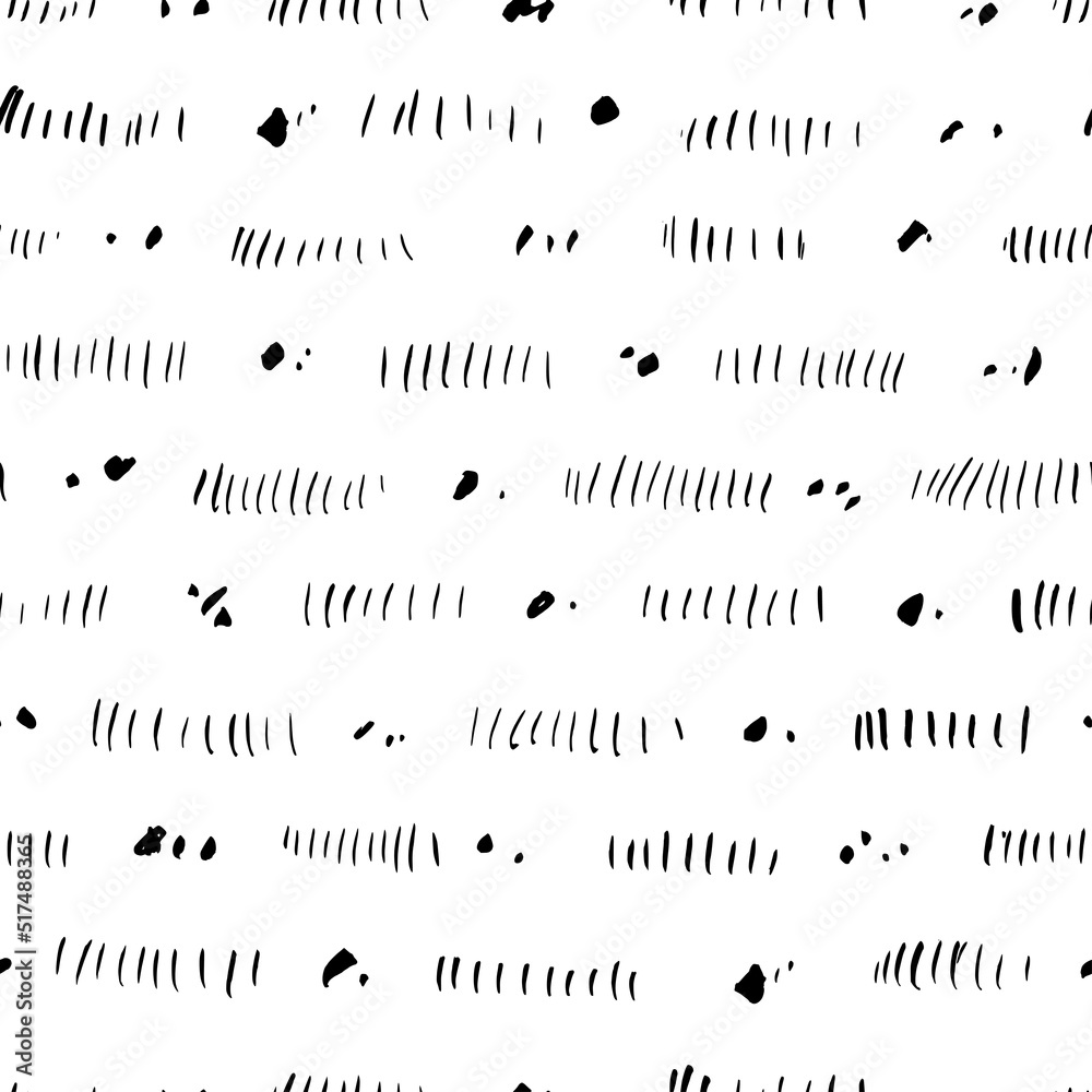 Vertical small doodle lines vector seamless pattern. Black irregular ...