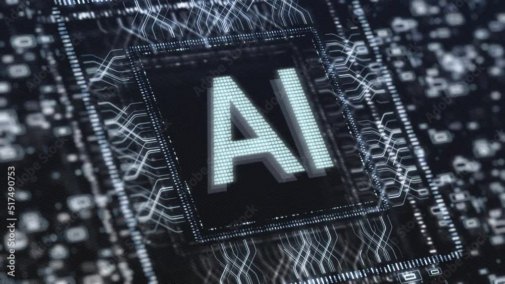 3D Render animation of AI Artificial intelligence in CPU chipset ...