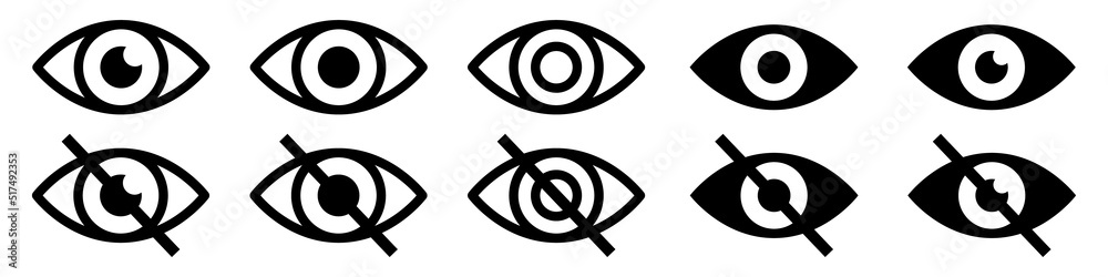 Eye icon set. Eyesight symbol. Retina scan eye icons. Simple eyes ...