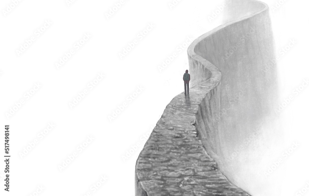 Conceptual art, Lonely man in surreal street. concept painting of way ...