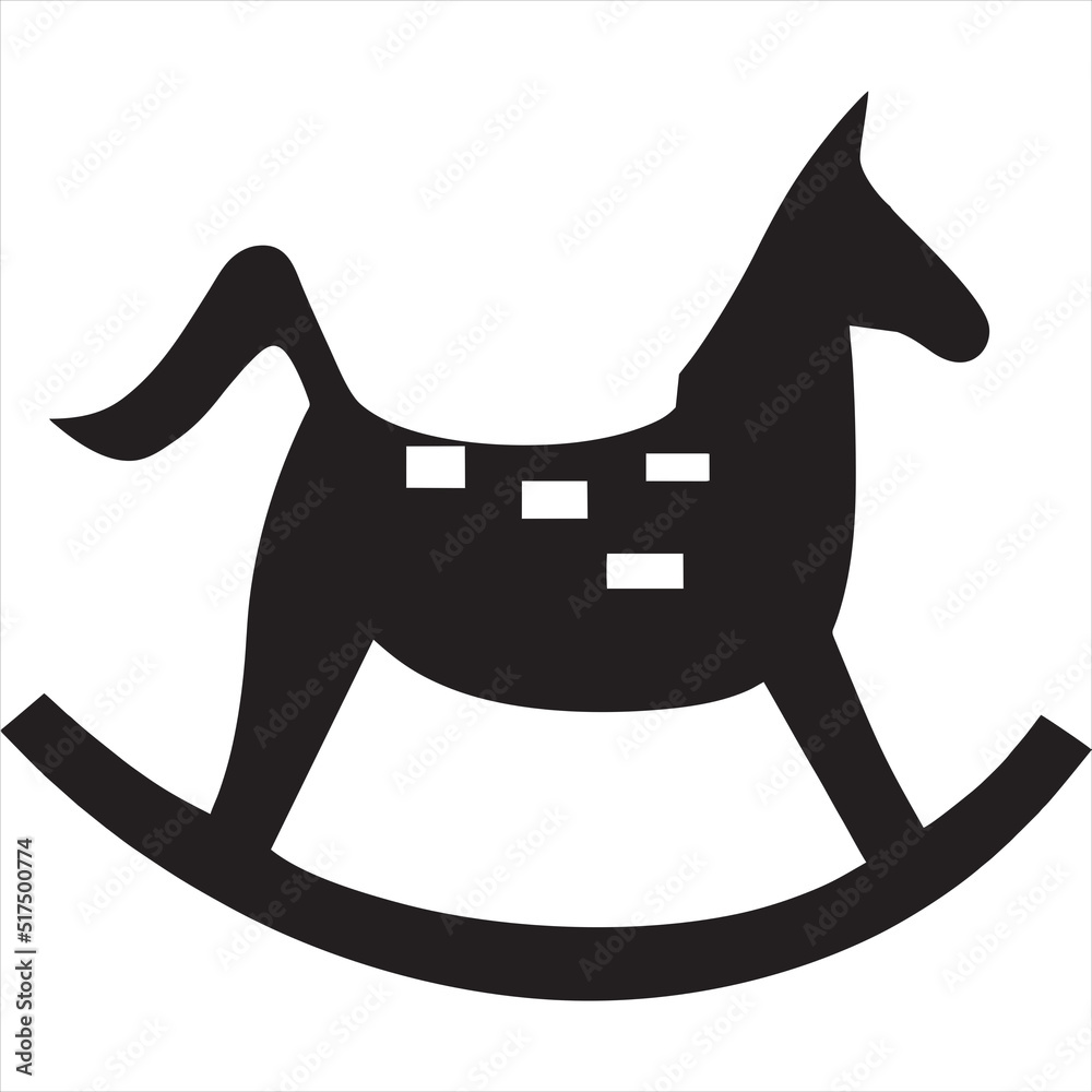 Vector, Image of toy horse silhouette icon, black and white color, with ...