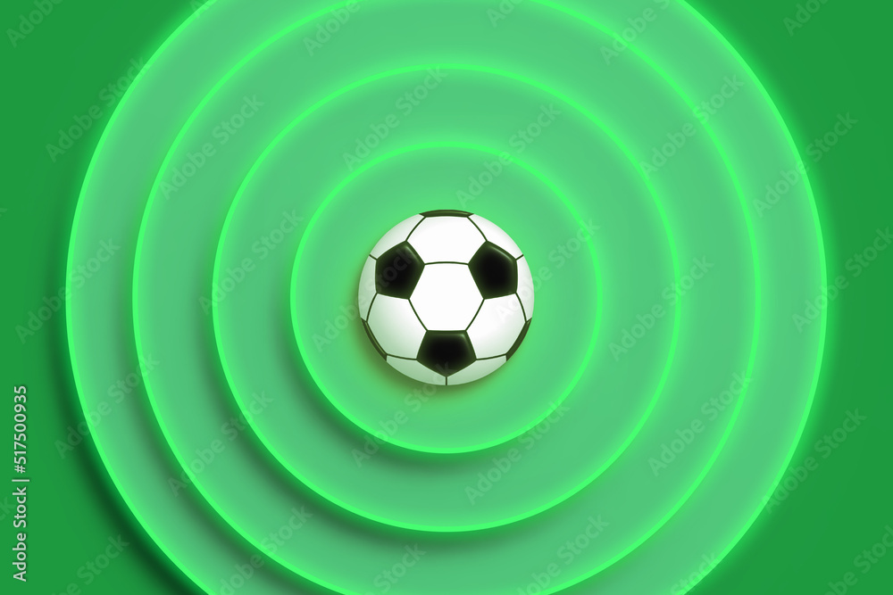 3D soccer ball, football, top view, green background, field, ball ...