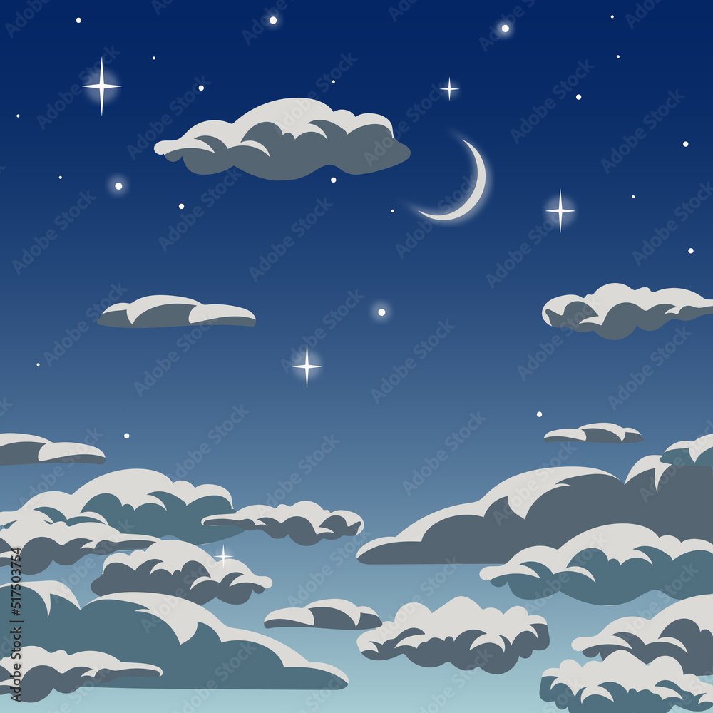 Cartoon night starry sky. Cute heaven background. Sugar cotton pastel ...