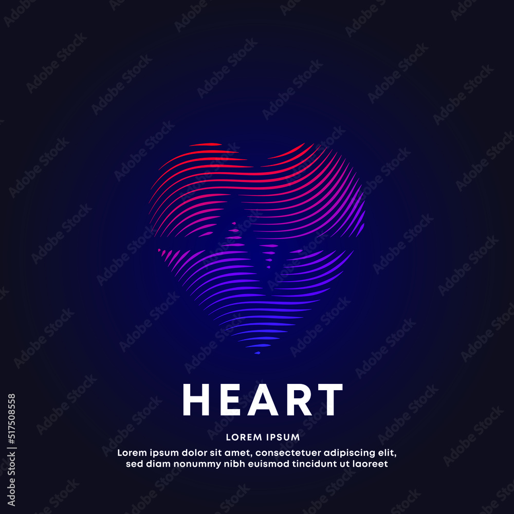 Human medical heart shape with cardio pulse flat line art structure ...
