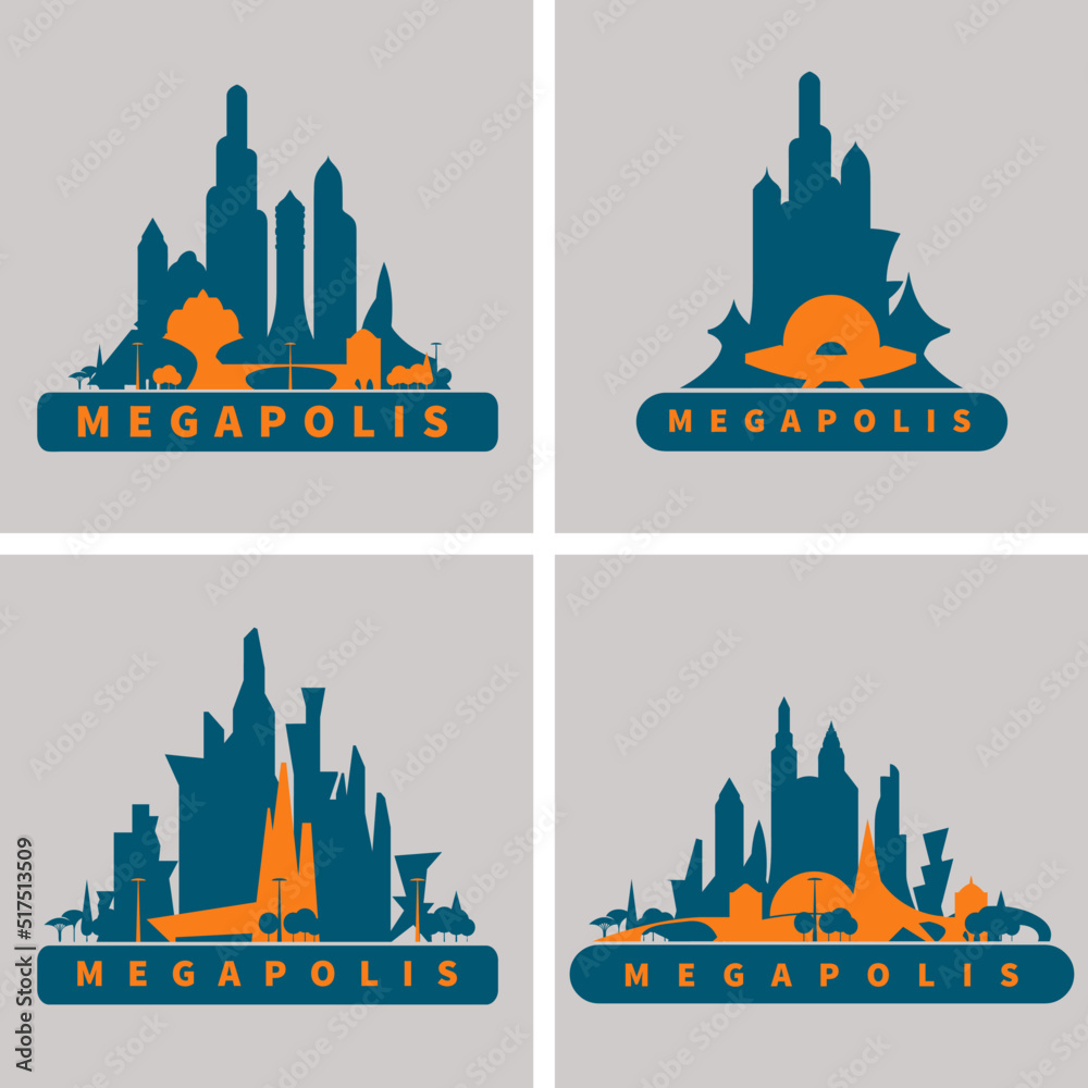 Modern city logo Set. Building composition signs, icon, logo isolated ...