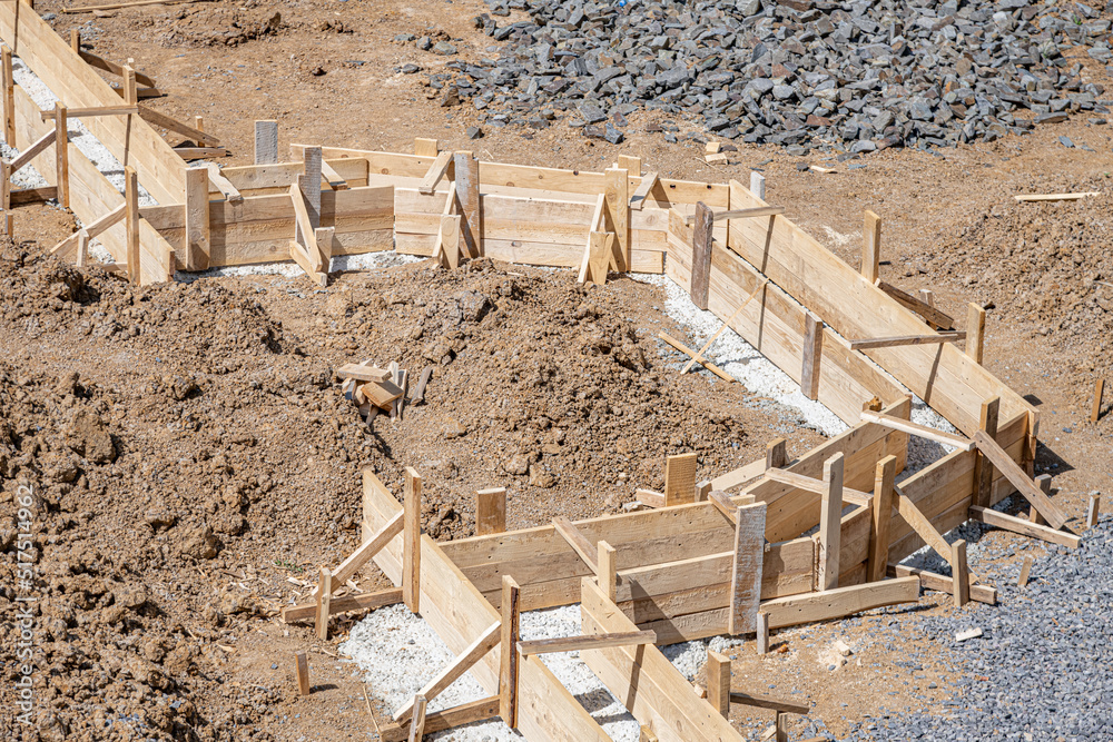 Wooden formwork for pouring concrete foundation of the house ...