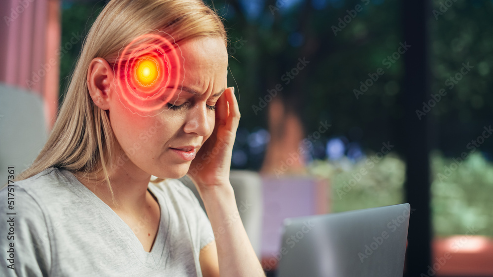 VFX Headache Render: Close Up of a Female Working on Laptop Computer ...
