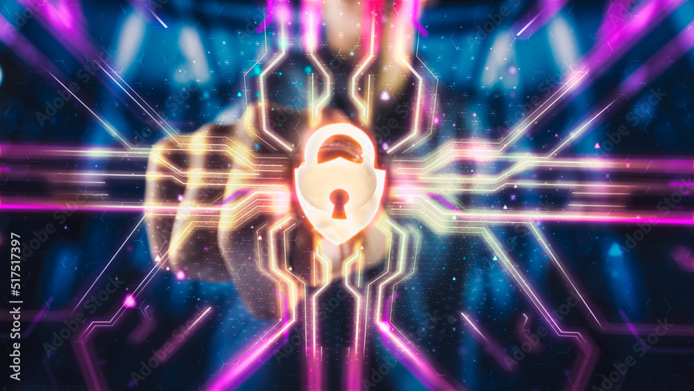 Digitalization Concept: Human Finger Pushes Touch Screen Button and ...