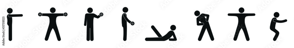 sport icon, stick figure man pictogram, gym illustration, people doing ...