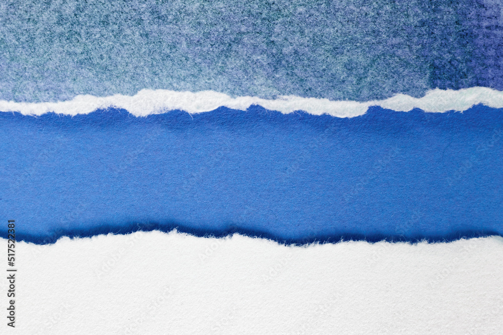 Blue torn paper background. Sheets of ripped edge papers with copy ...