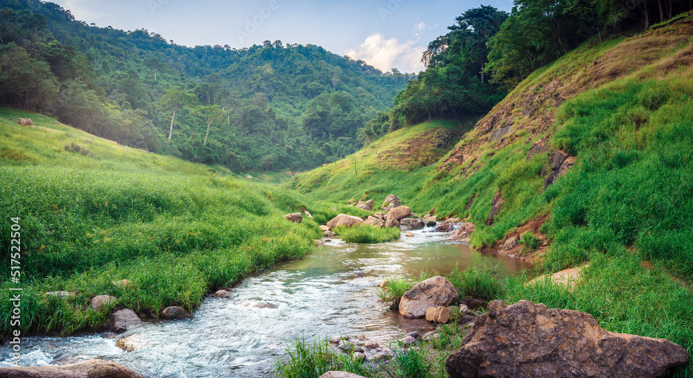 Photo & Art Print Khao Chong Lom Green Mountain with meadow and river ...