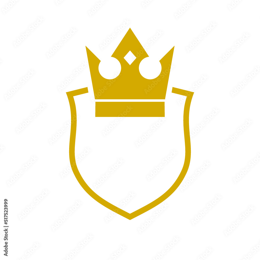 Gold shield and crown logo template isolated on white background Stock ...