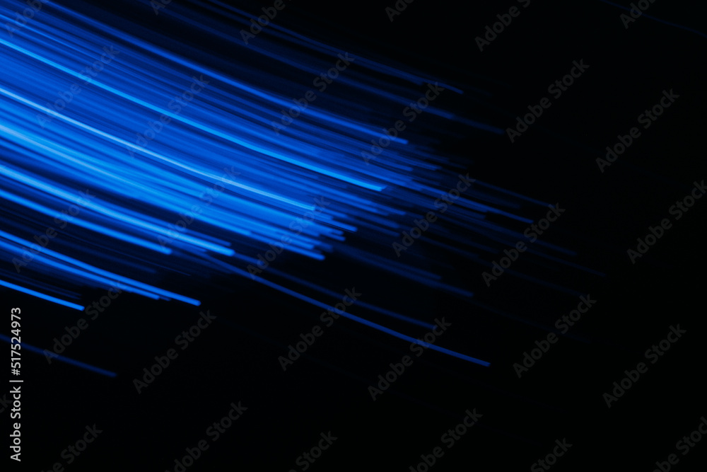 Defocused neon light. Fluorescent rays. Sci-Fi radiance. Blur UV navy ...