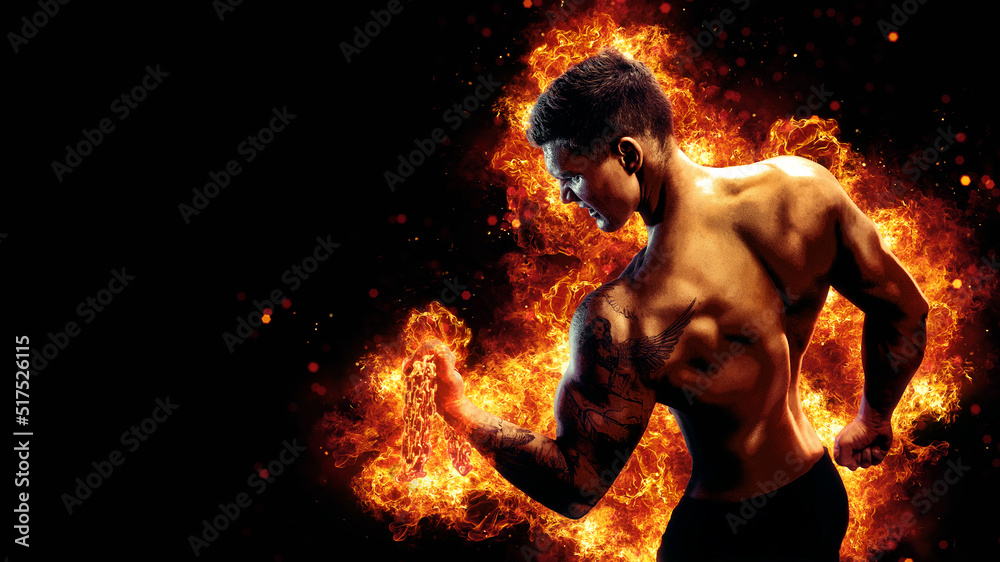 Body builder with fit torso belly chest and arms biceps triceps muscles ...