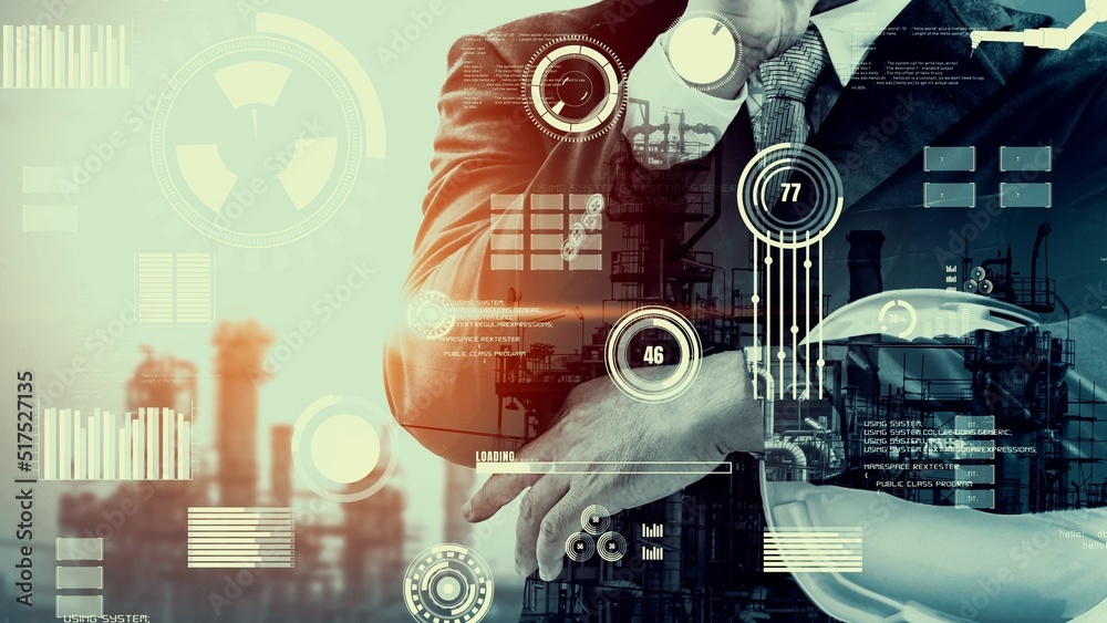 Future factory plant and inventive energy industry concept in creative ...