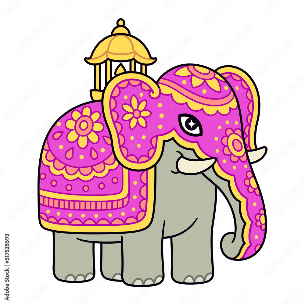 Kandy Esala Perahera elephant cartoon illustration Stock Vector | Adobe ...