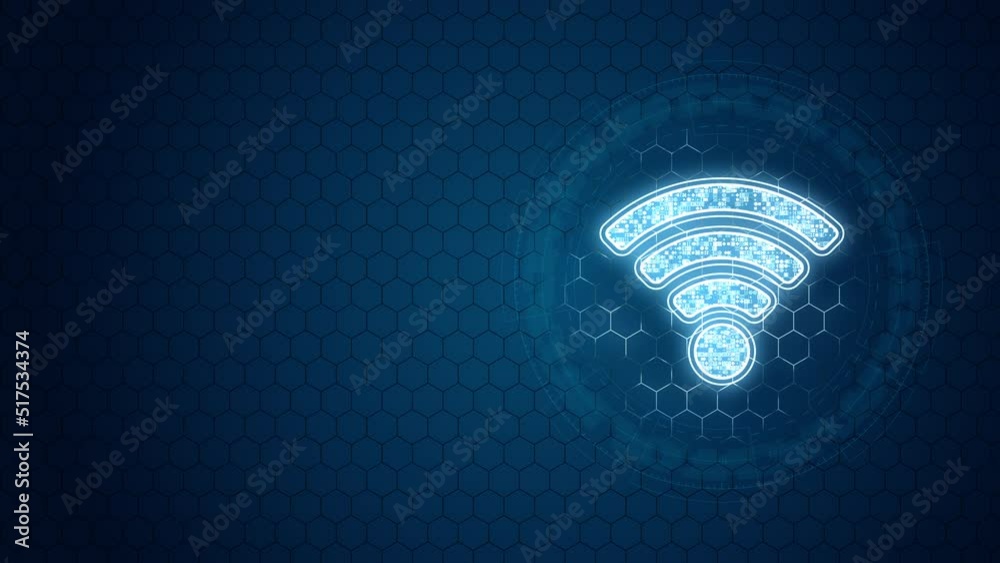 Motion graphic of Blue digital WIFI logo with circle rotation on ...