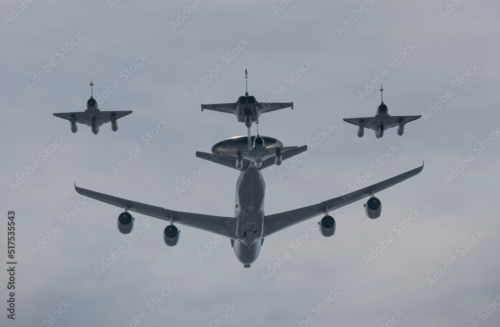 Paris, France - 07 17 2022: Air show of July 14. military planes flying ...