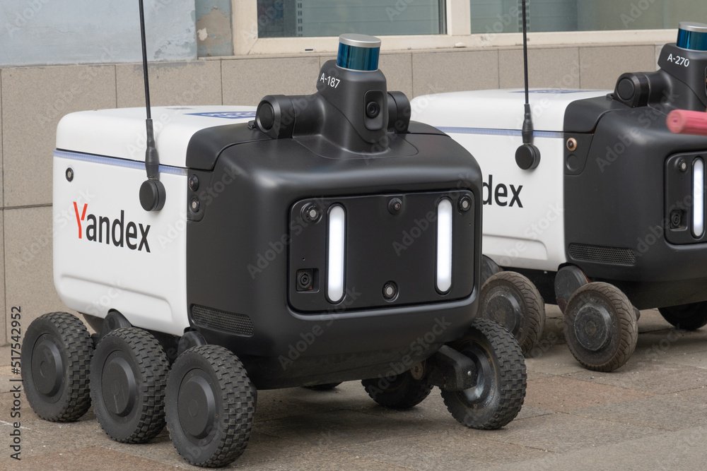 Moscow, Russia, July 16, 2022: Unmanned courier robot for delivery ...