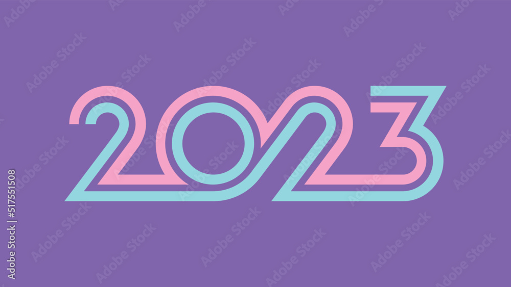 Vector numbers 2023 in trendy pink, purple and blue colors. Twisted ...
