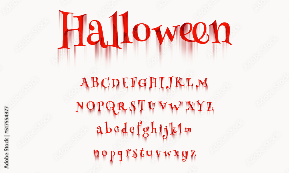 Handwriting Halloween font design, red colored alphabet letter set with ...