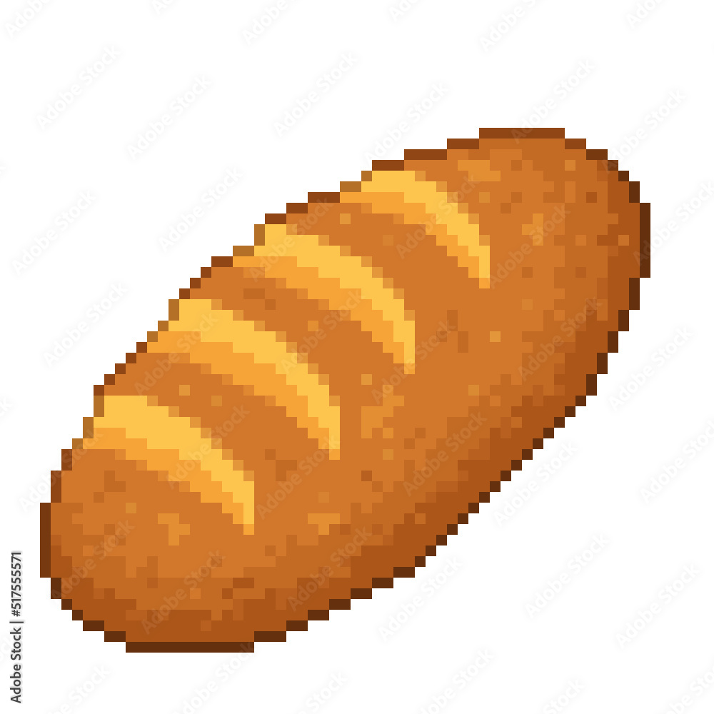 An 8-bit retro-styled pixel-art illustration of a cartoon loaf of bread ...