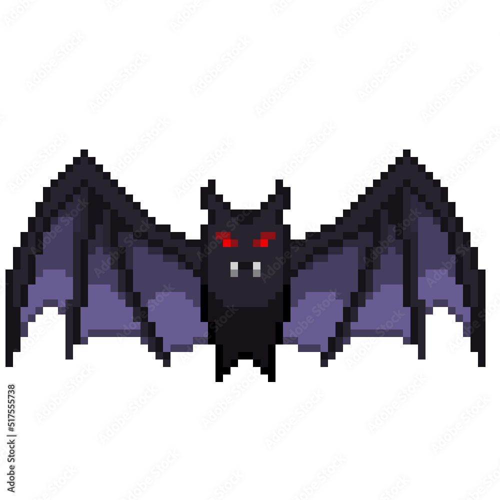 An 8-bit retro-styled pixel-art illustration of a blood bat. Stock ...