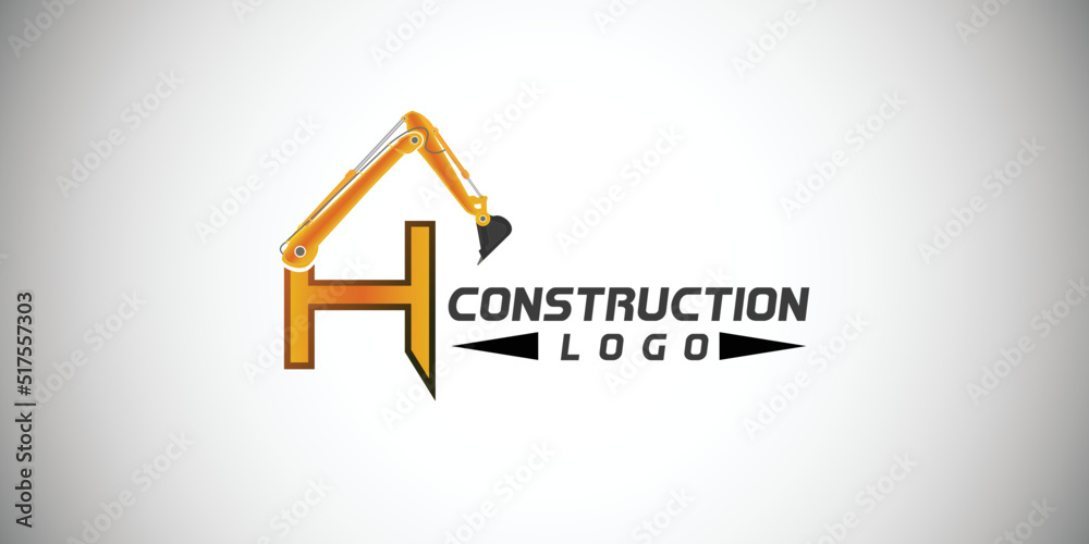 H letter construction logo with Excavator design Stock Vector | Adobe Stock