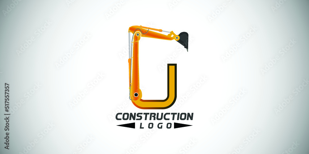 U letter construction logo with Excavator design Stock Vector | Adobe Stock