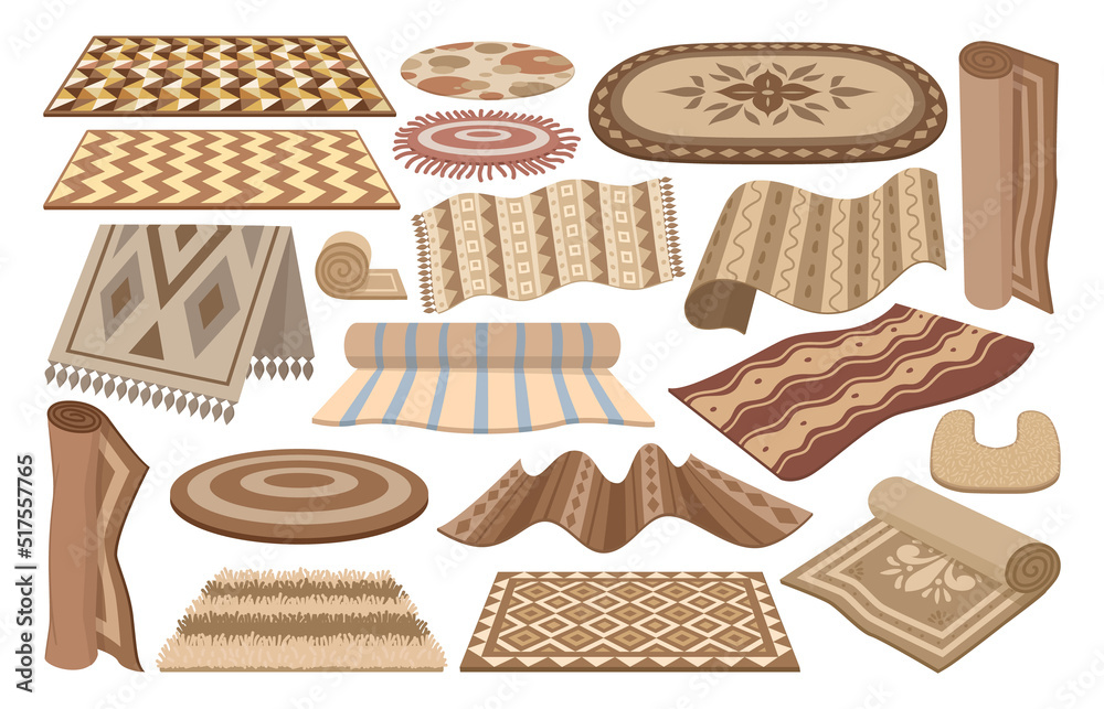 Cartoon wool carpets and rugs for living room or bath interior. Cozy ...