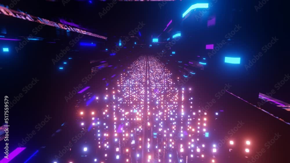 Data flow. Big data or blockchain digital space. Fly through hi-tech ...