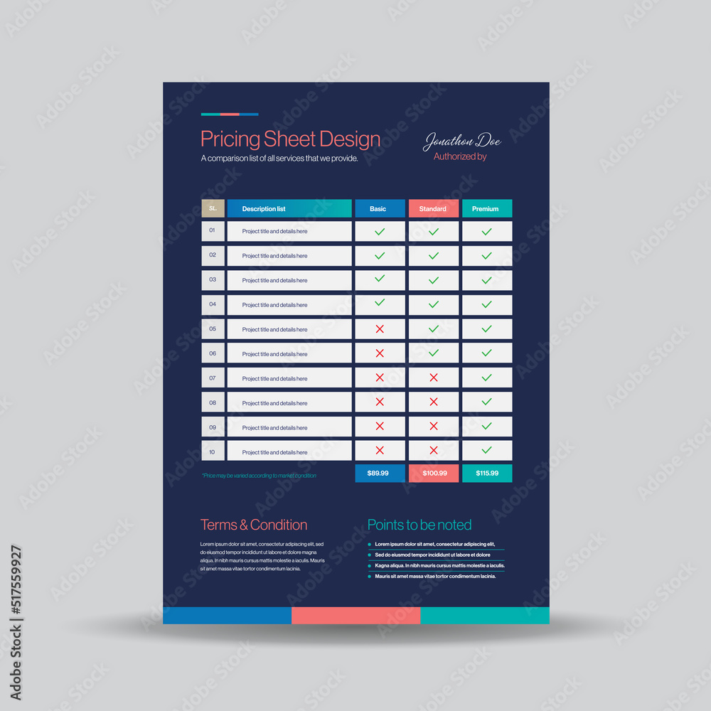 Pricing Sheet Design, Costing Flyer or Pricing table comparison ...