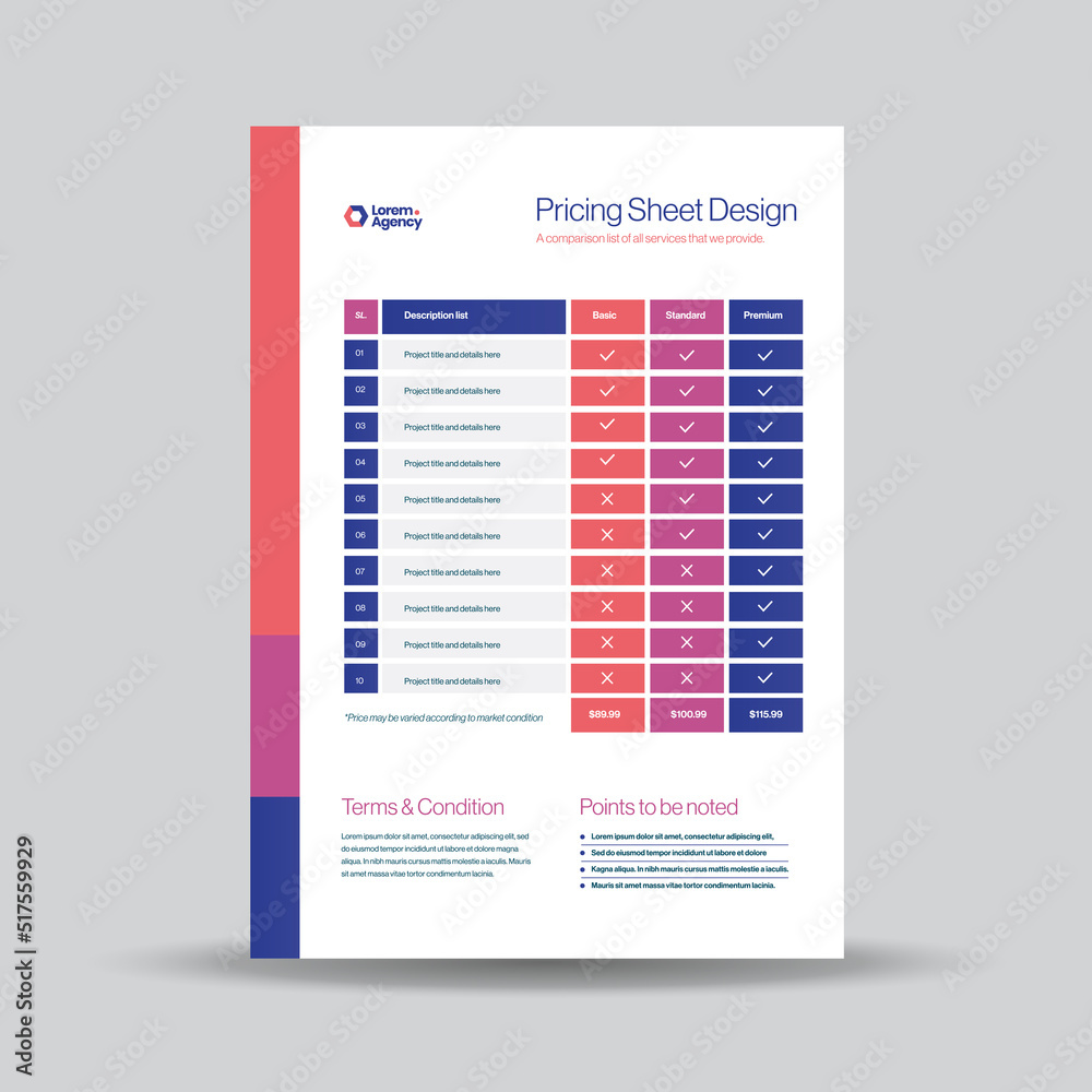 Pricing Sheet Design, Costing Flyer or Pricing table comparison ...