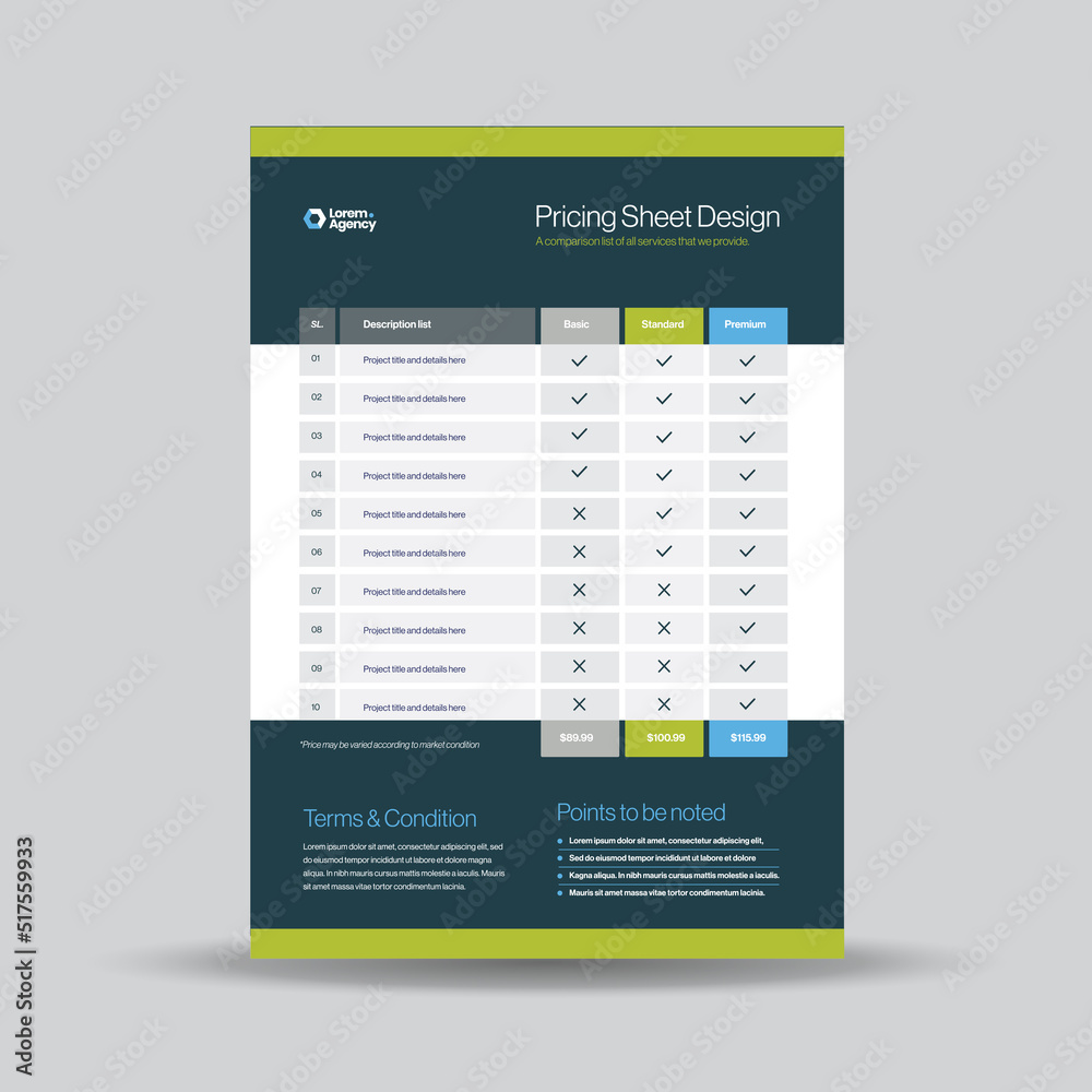 Pricing Sheet Design, Costing Flyer or Pricing table comparison ...