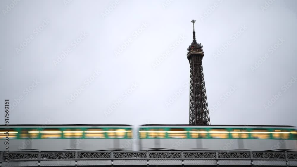 Metro on the bridge over the Seine near the Eiffel Tower in Paris ...