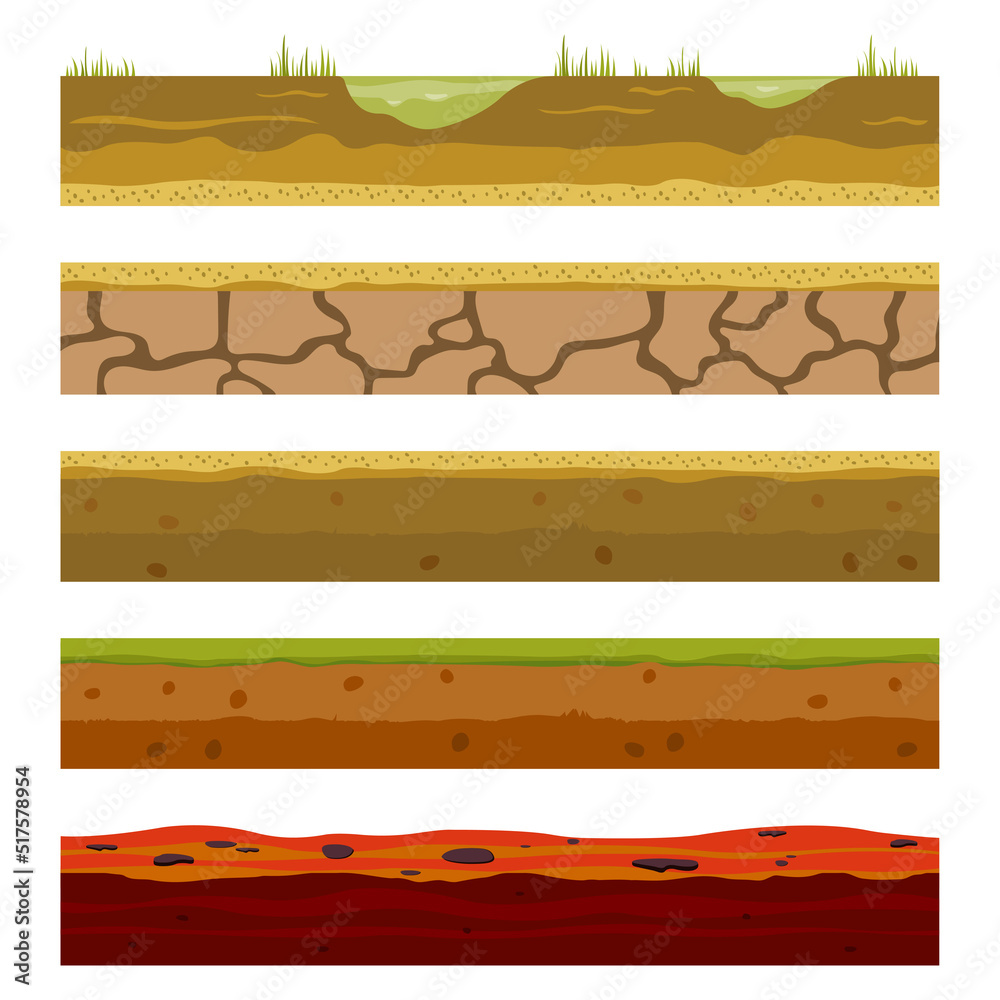 Soil, earth and underground layers, cartoon seamless game levels ...