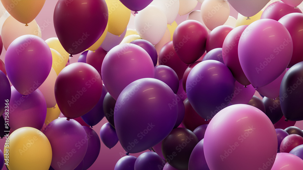 Purple, Yellow and Cream Balloons Floating in the Air. Colorful ...