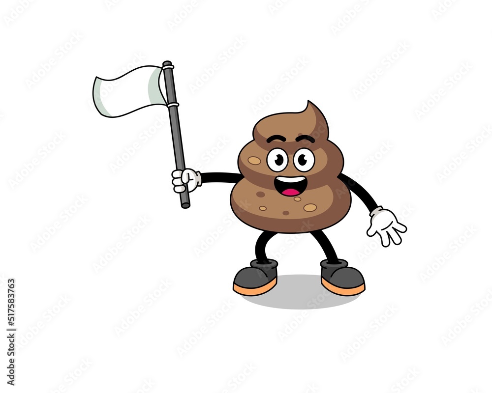 Cartoon Illustration of poop holding a white flag Stock Vector | Adobe ...