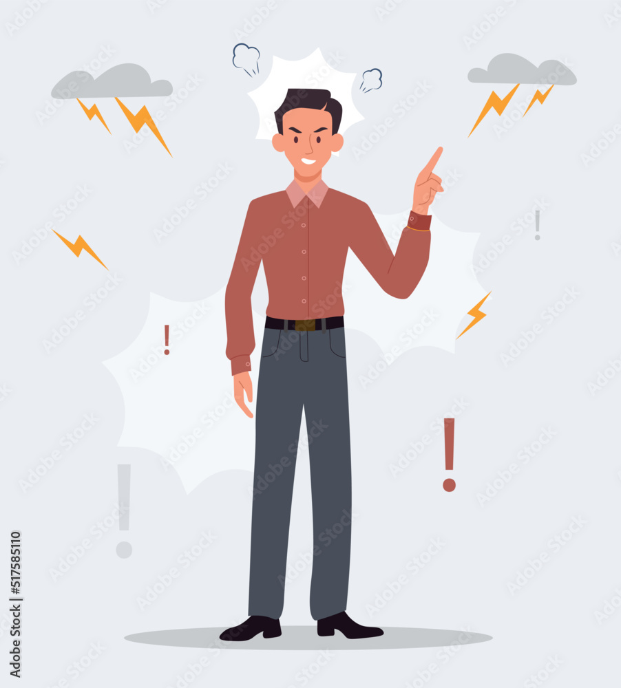 Man anger concept. Evil character screaming, guy with lightning bolts ...