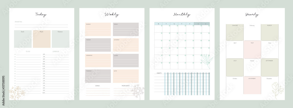 Collection of cute minimalist life and business planner sheets vector ...