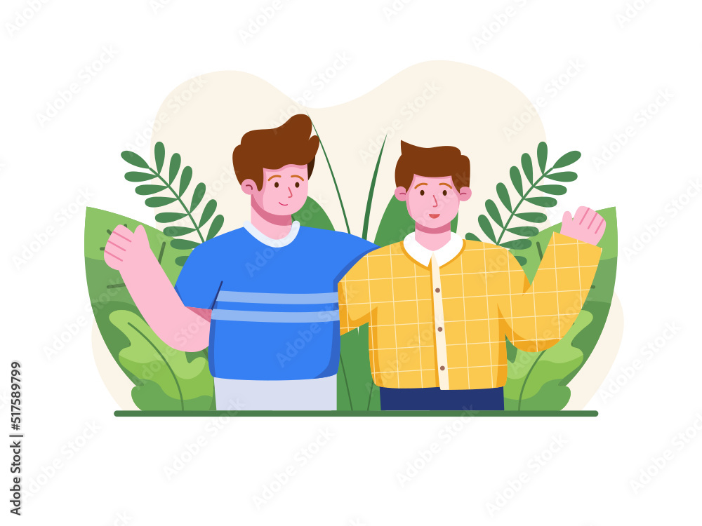 Friendship Day Illustration With Two Friends Hugging Celebrating